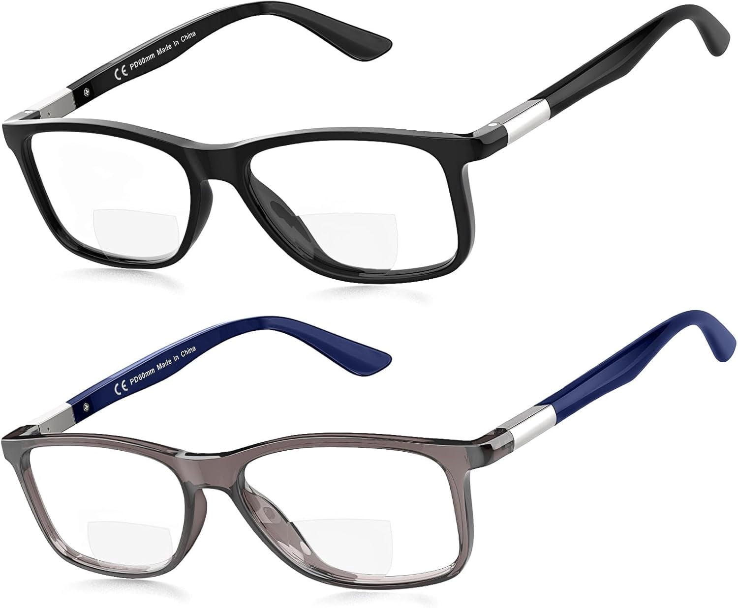 2 Pack Classic Bifocal Reading Glasses for Men Women, Premium Metal ...