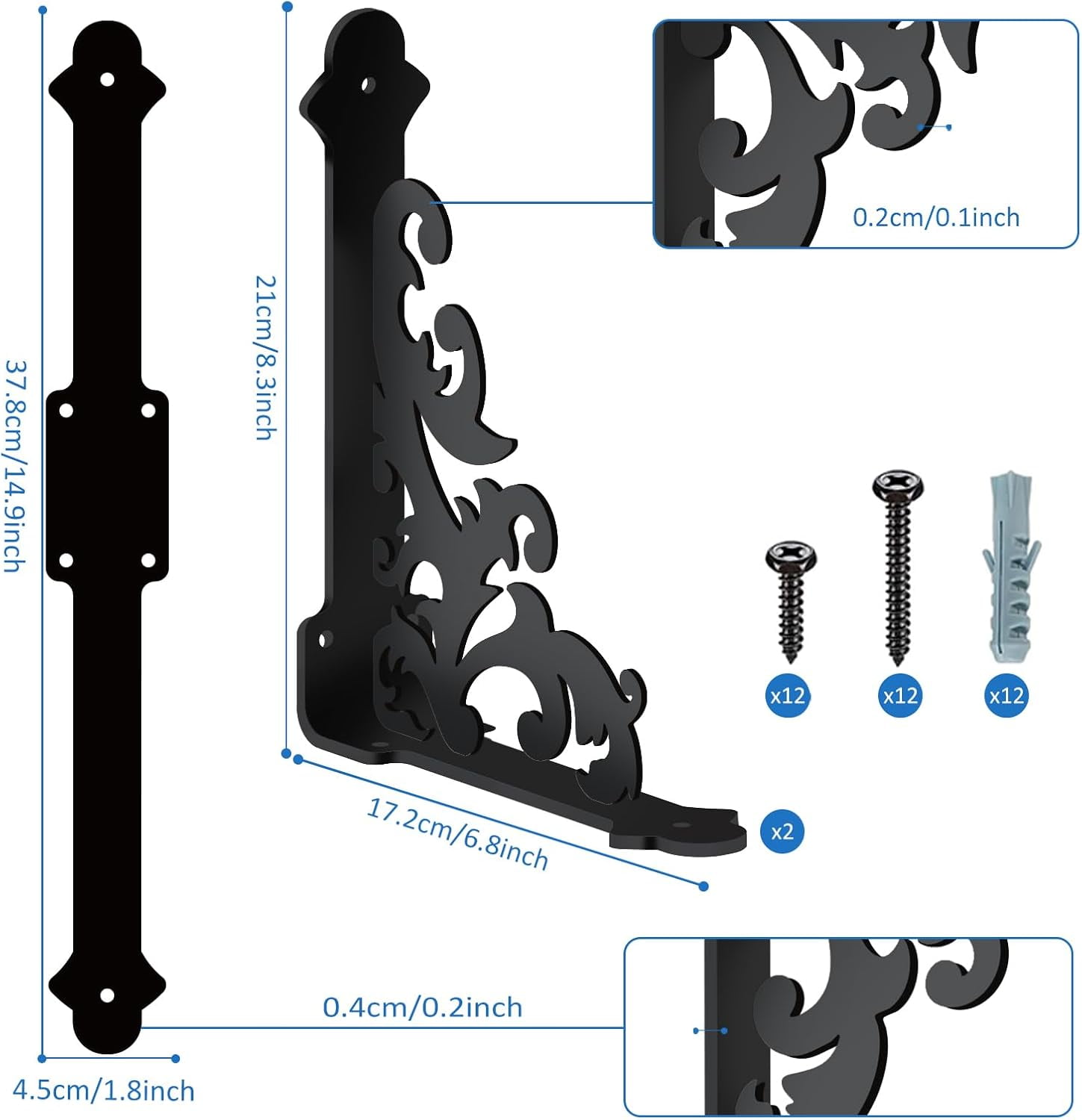 2 Pack Classic Patterns Shelf Brackets 300LB Heavy Duty Decorative ...