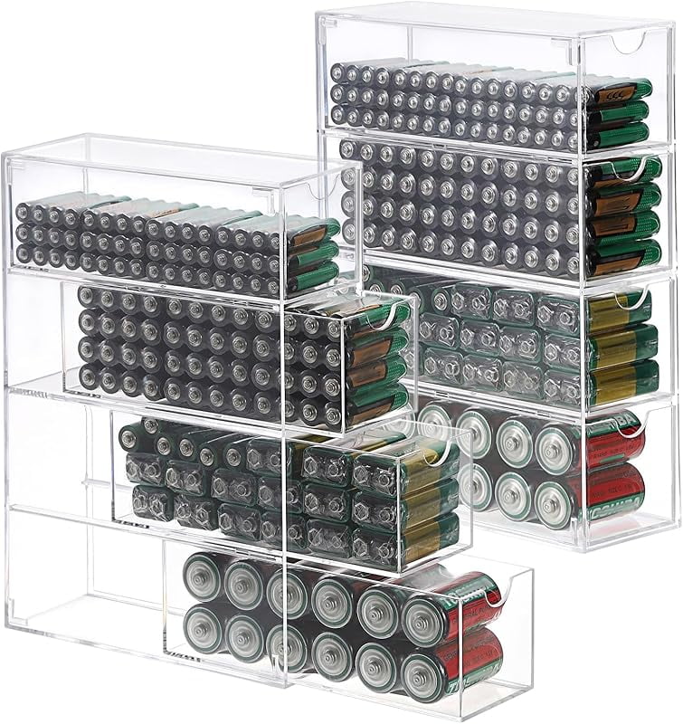2 Pack Clear Acrylic Battery Storage Organizer for AA, AAA, 9V, C ...