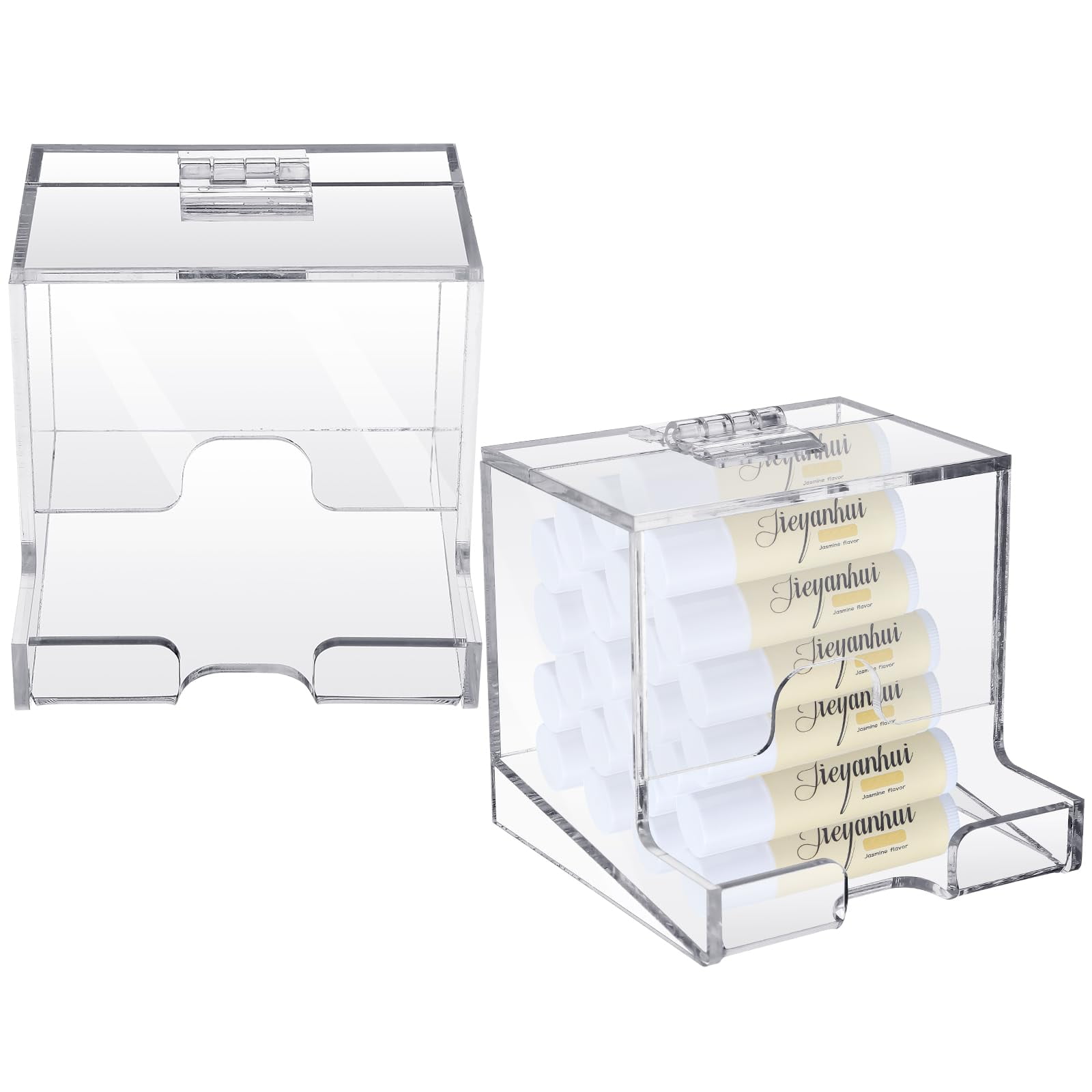 2 Pack Clear Acrylic Lip Balm Dispenser with Hinged Lid Home ...
