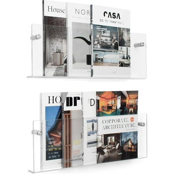 2 Pack Clear Acrylic Magazine Holder, Wall Mount Hanging Bookshelf ...