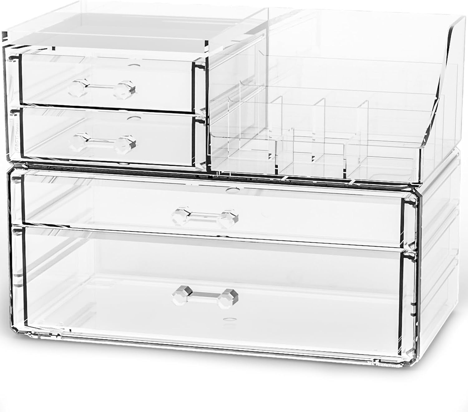 2 Pack Clear Acrylic Makeup Organizers for Counter,Stackable 4 Drawers ...