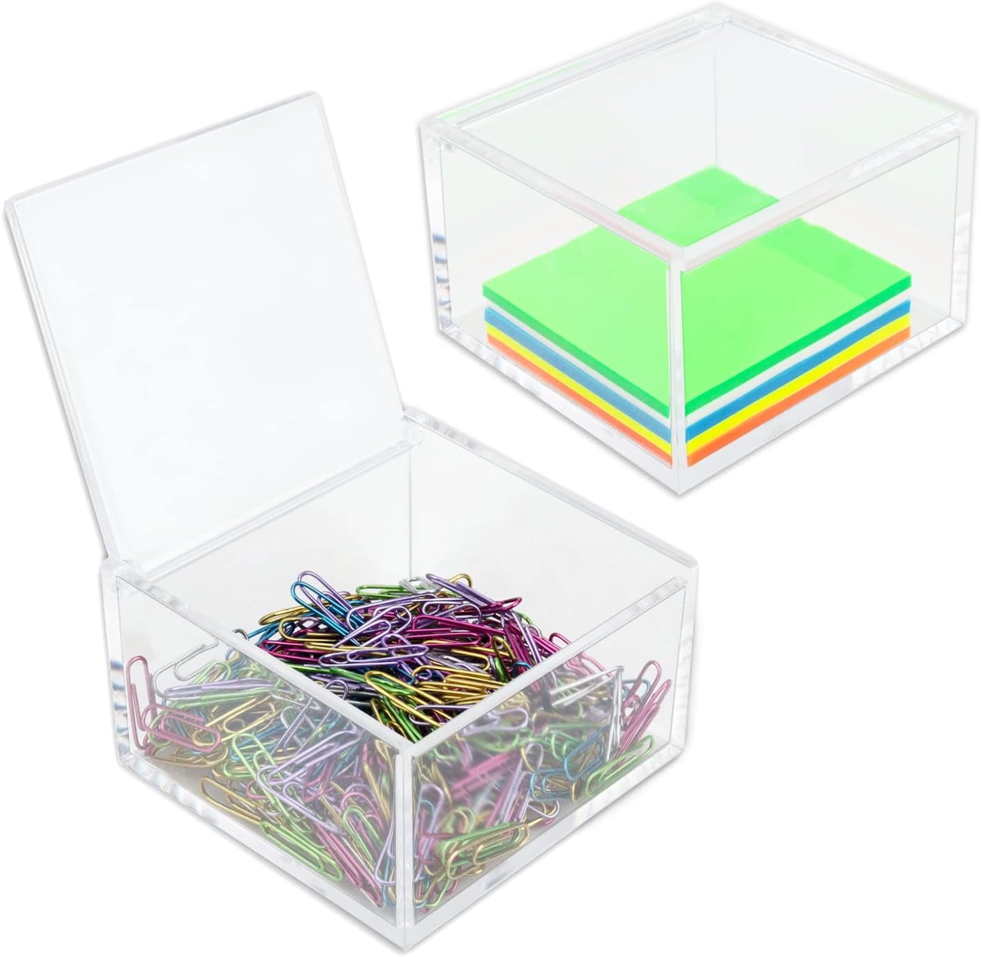 2 Pack Clear Acrylic Organizer with Lid for Paper Clips,Sticky Note ...