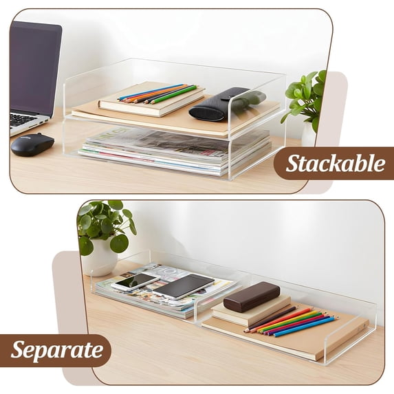 2 Pack Clear Acrylic Stackable Paper Letter Tray Organizer Desktop File ...
