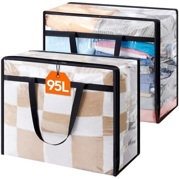 2 Pack Clear Clothes Storage Bags, 95L Large Plastic Blanket Storage ...