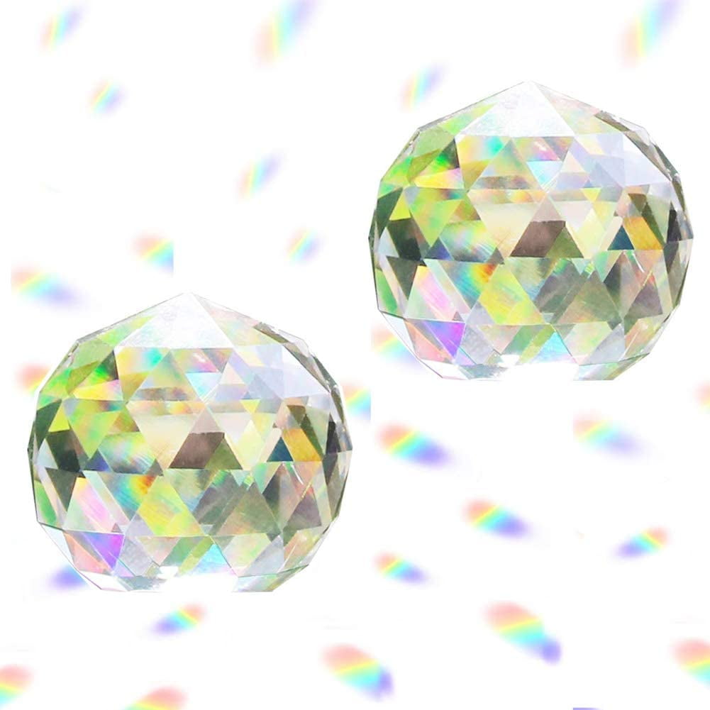 2 Pack Clear Glass Crystal Ball Prisms Window Rainbow Maker Sphere ...