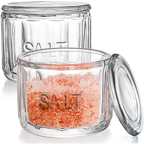 2 Pack Clear Glass Salt Cellar with Lid, Salt Storage Container Salt ...