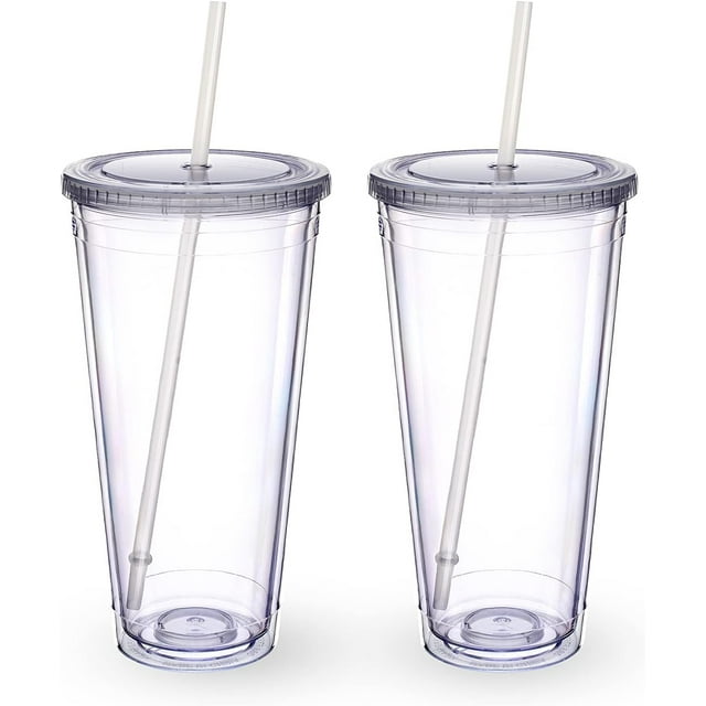 2 Pack Clear Insulated Tumblers, Plastic Tumbler Cups, Double Wall ...