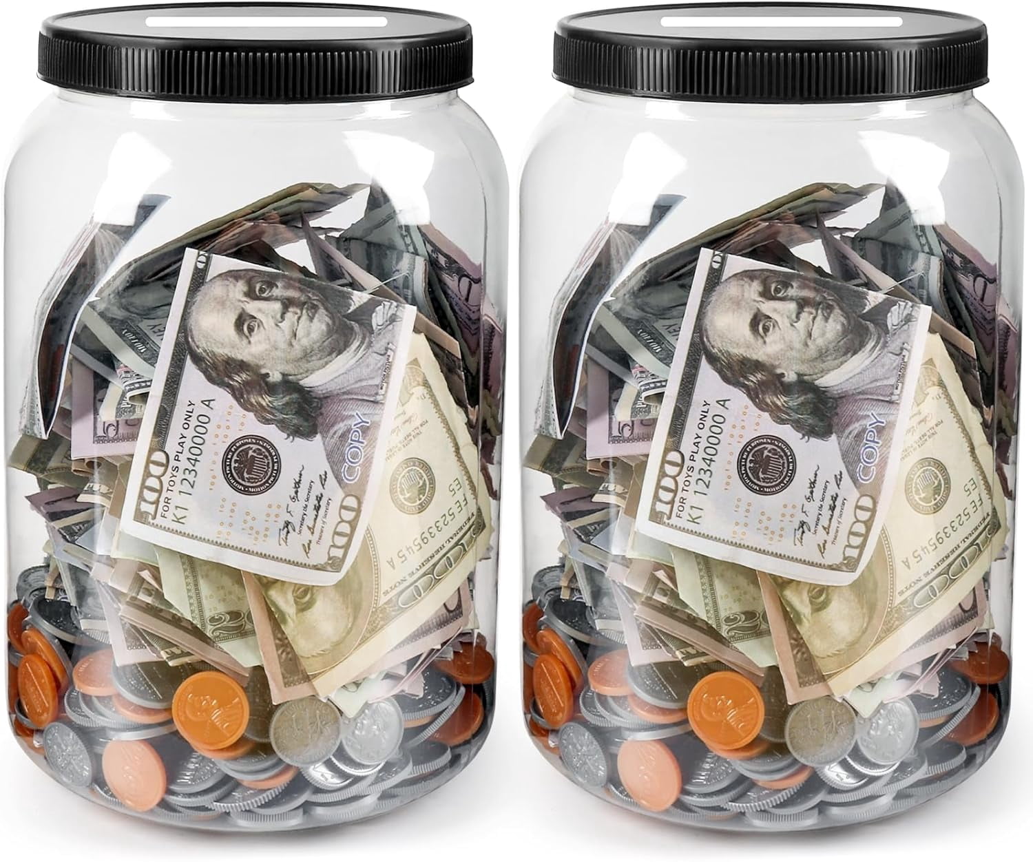 2 Pack Clear Large Piggy Bank with Slotted Lid, 4/5 Gallon Plastic ...