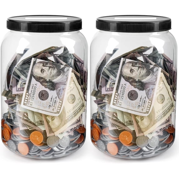 2 Pack Clear Large Piggy Bank with Slotted Lid, 4/5 Gallon Plastic ...