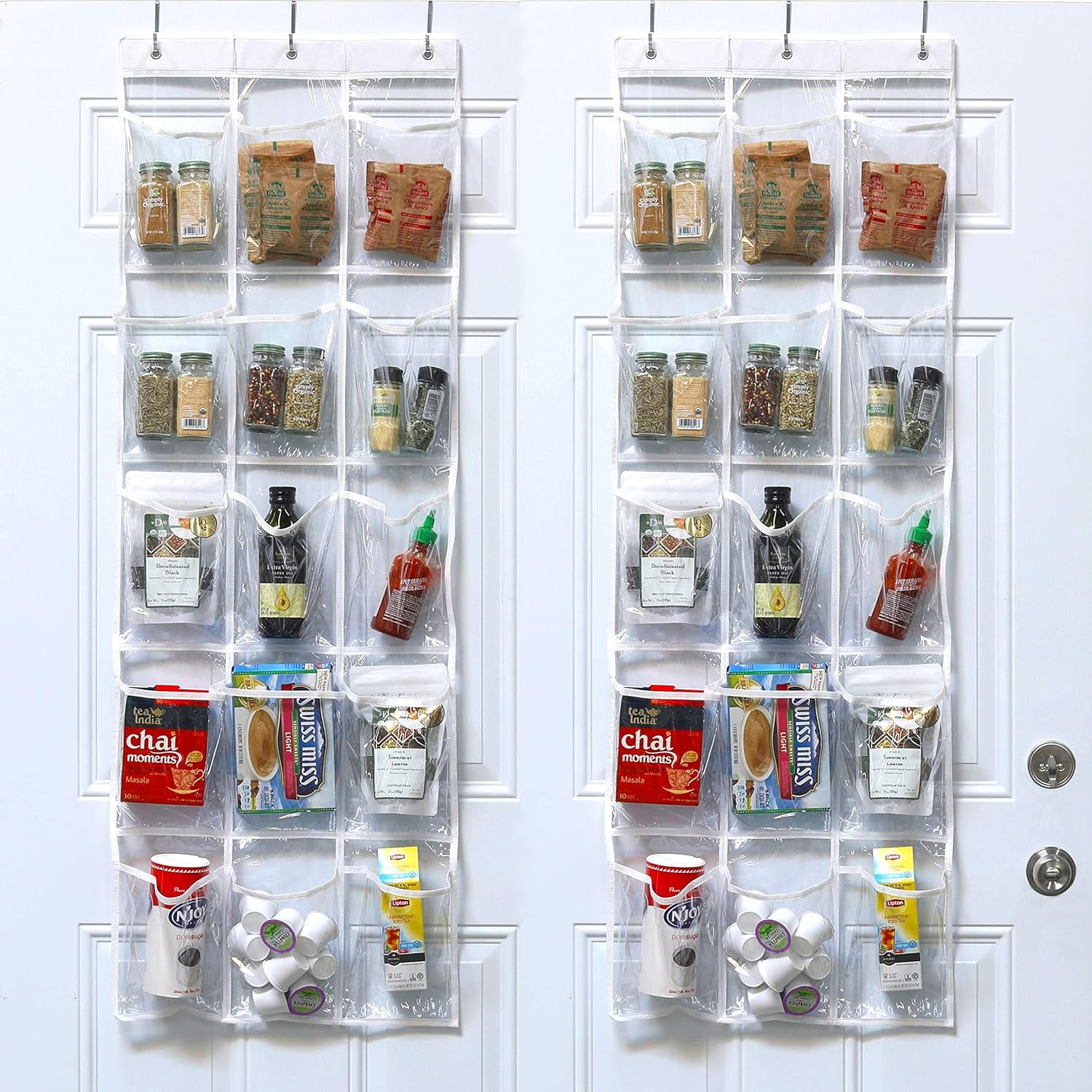 2-Pack Clear Over the Door Hanging Pantry Organizer (52" x 18") with 15 ...