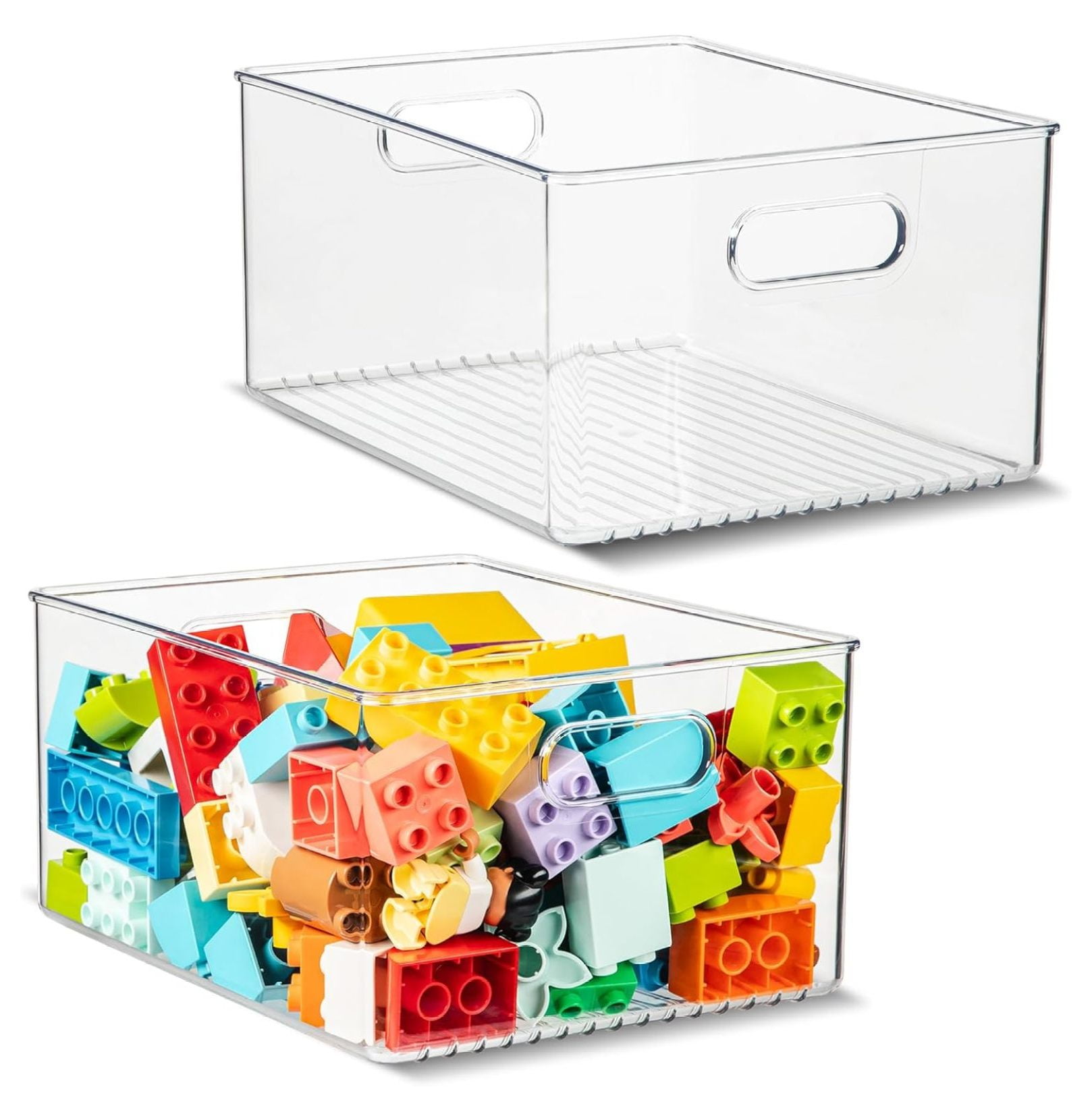 2 Pack Clear Plastic Organizer Bins with Handles for Home Organization ...