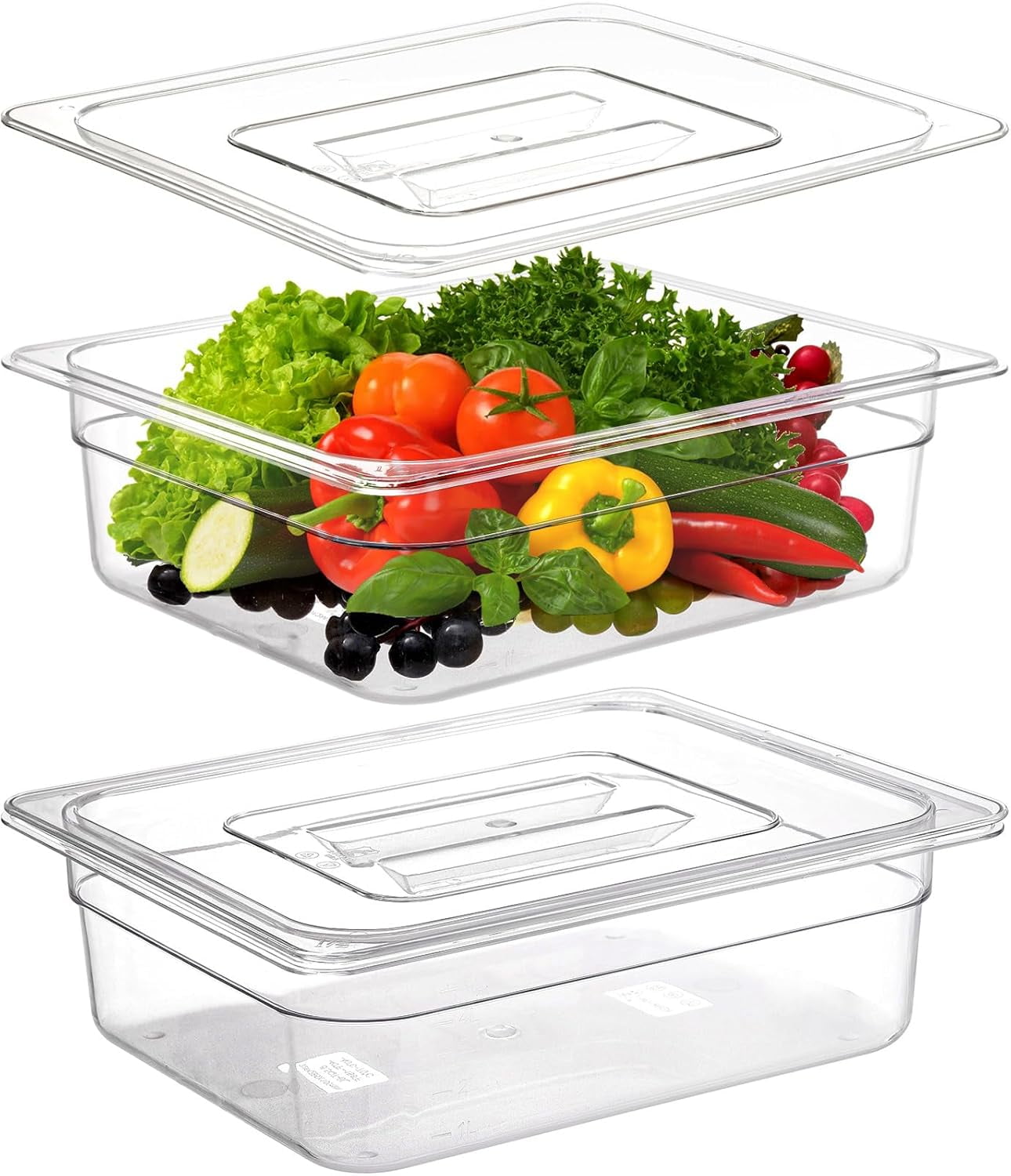2 Pack Clear Polycarbonate Food Pans with Lids, Half Size 4 Inch Deep ...