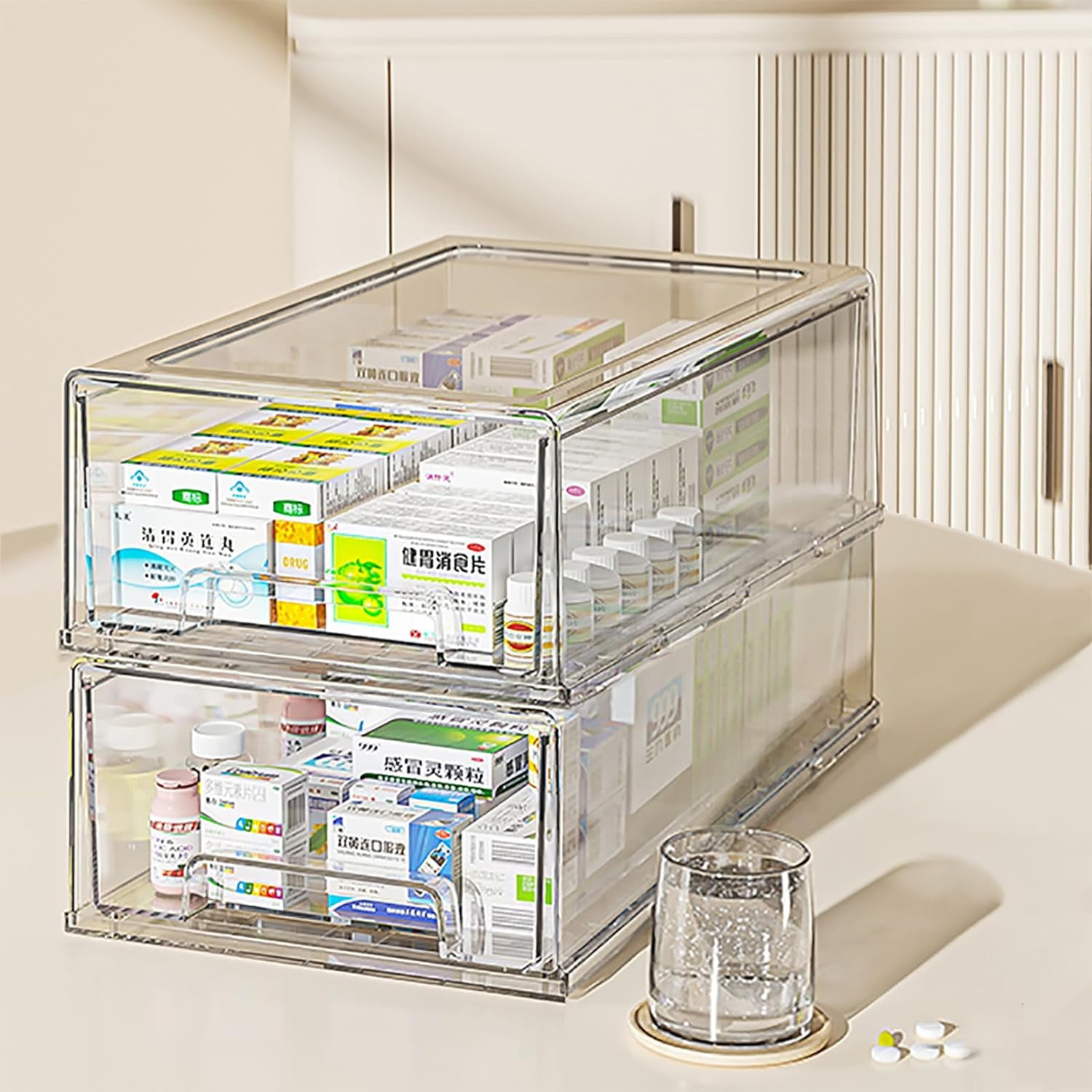 2 Pack - Clear Pulling Medicine Drawer First Aid Kit Box for Bathroom ...