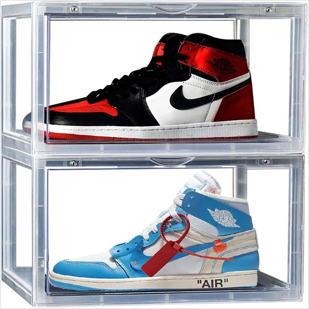 2-Pack Clear Shoe Boxes Stackable Plastic Sneaker Box Magnetic Shoe ...