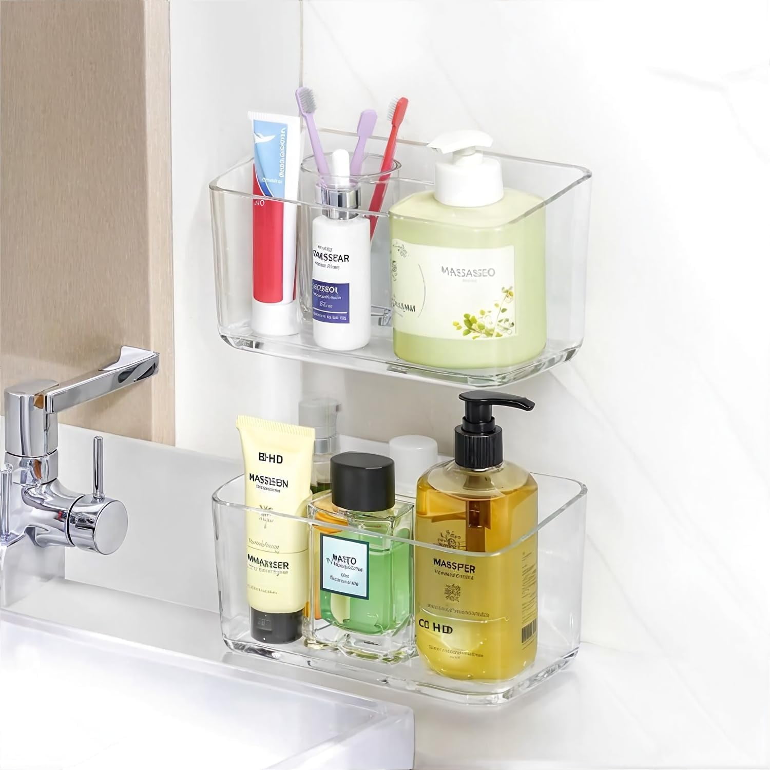 2 Pack Clear Shower Shelf, Adhesive Bathroom Shower Shelves, Wall ...