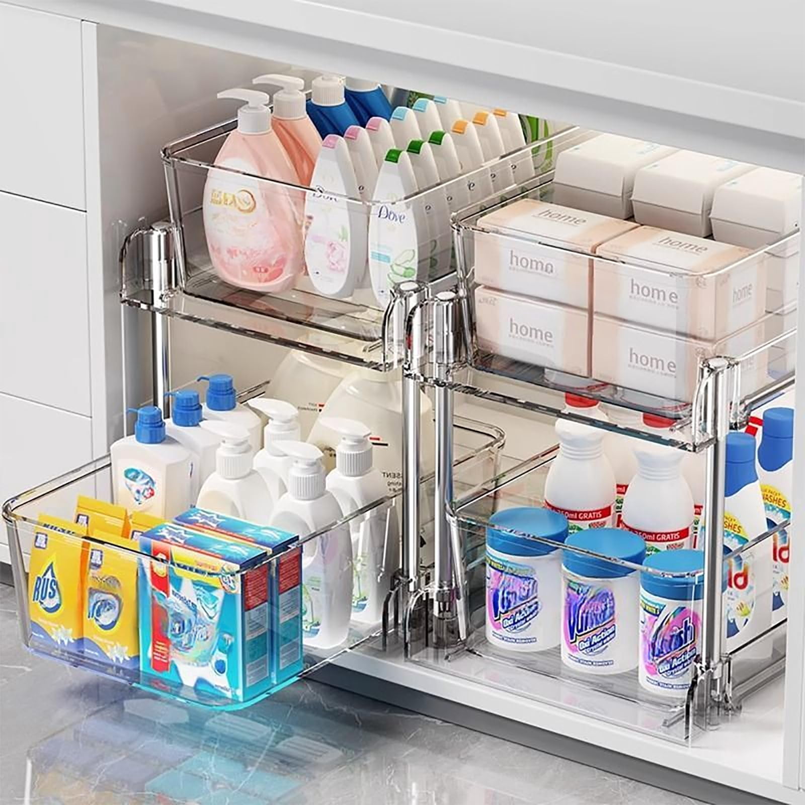 2 Pack Clear Under Sink Organizers, Pull Out Cabinet Organizer,2 Tier ...