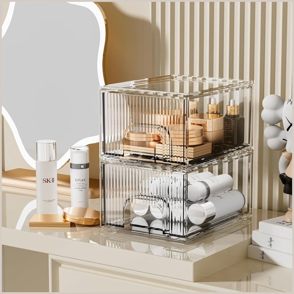 2 Pack Clear Stackable Cosmetic Organizer, Acrylic Drawer, Plastic ...