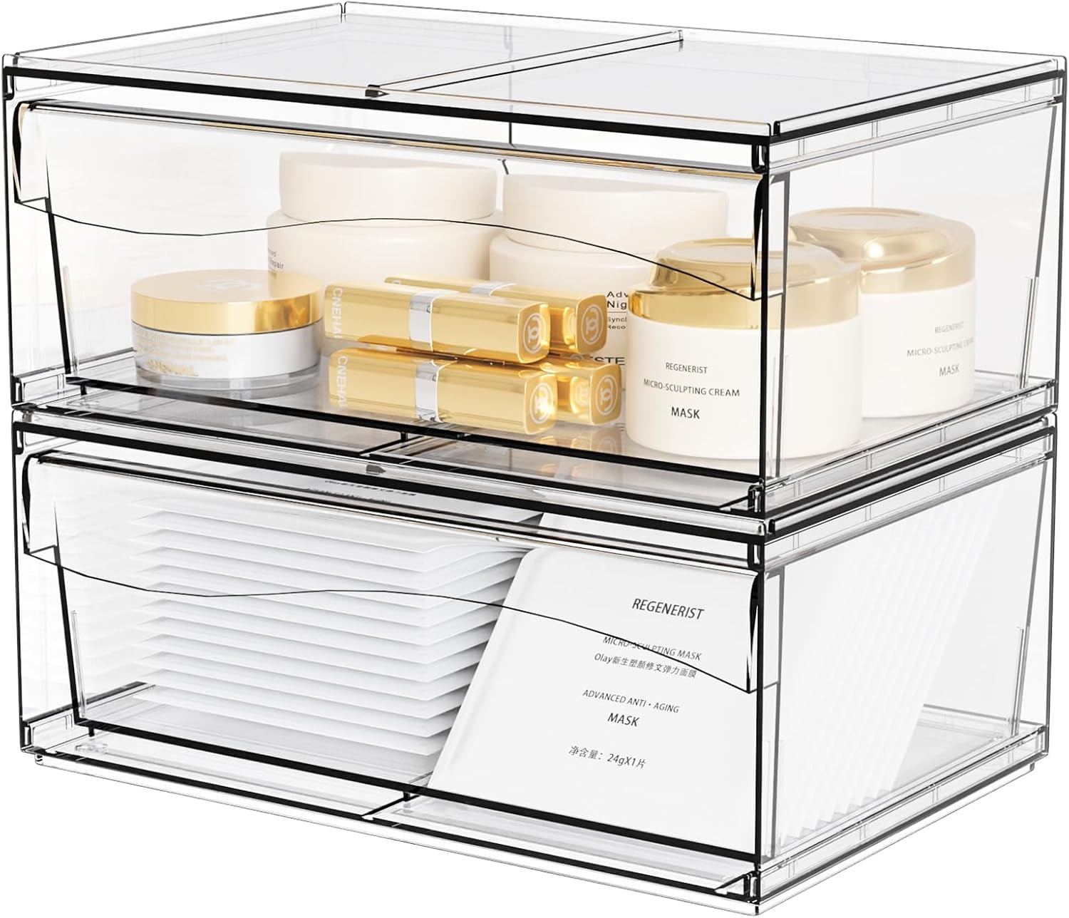 2 Pack Clear Stackable Storage Drawers,12"W Large Bathroom Makeup ...