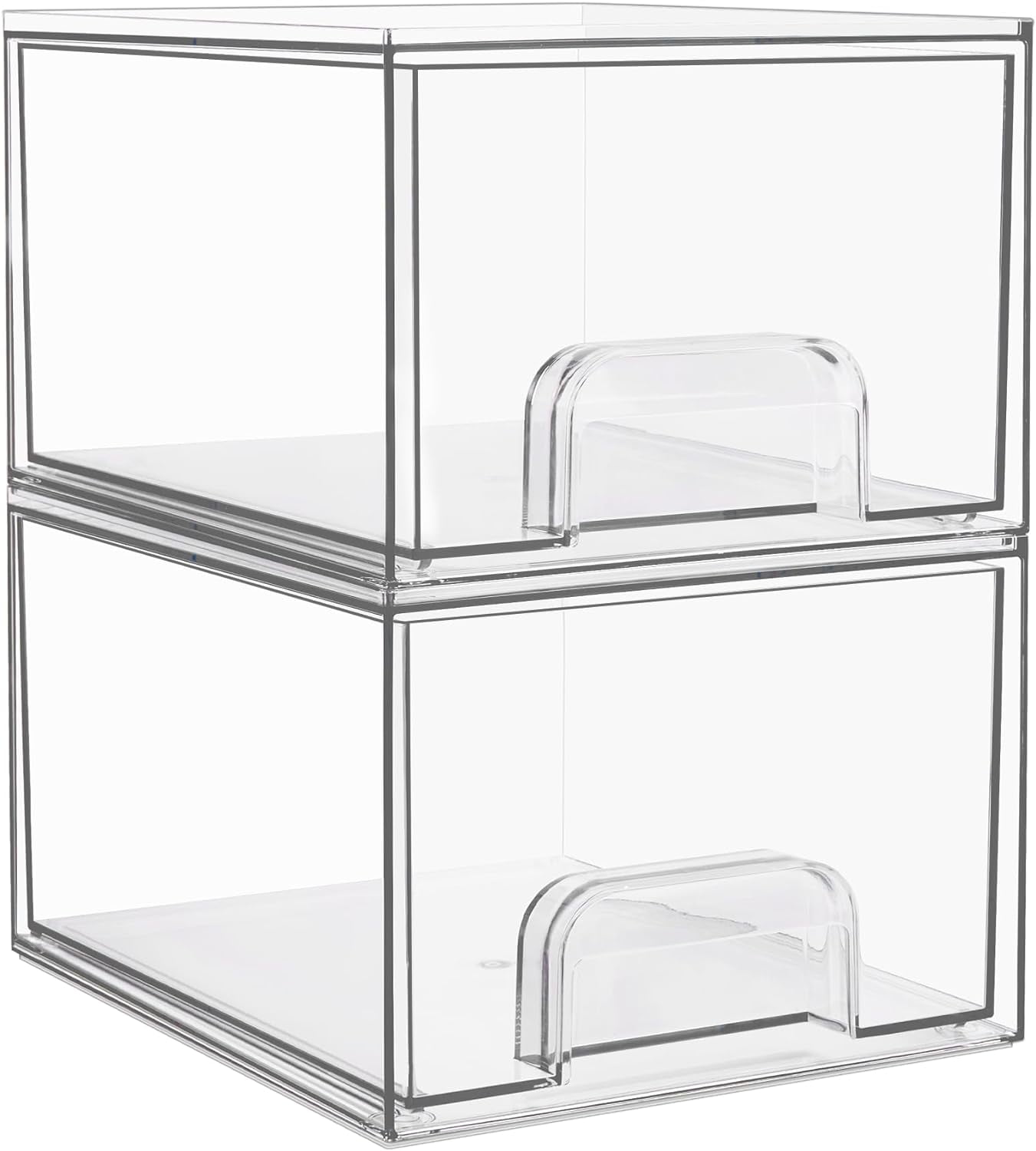 2 Pack Clear Stackable Storage Drawers, 4.4'' Tall Acrylic Bathroom ...