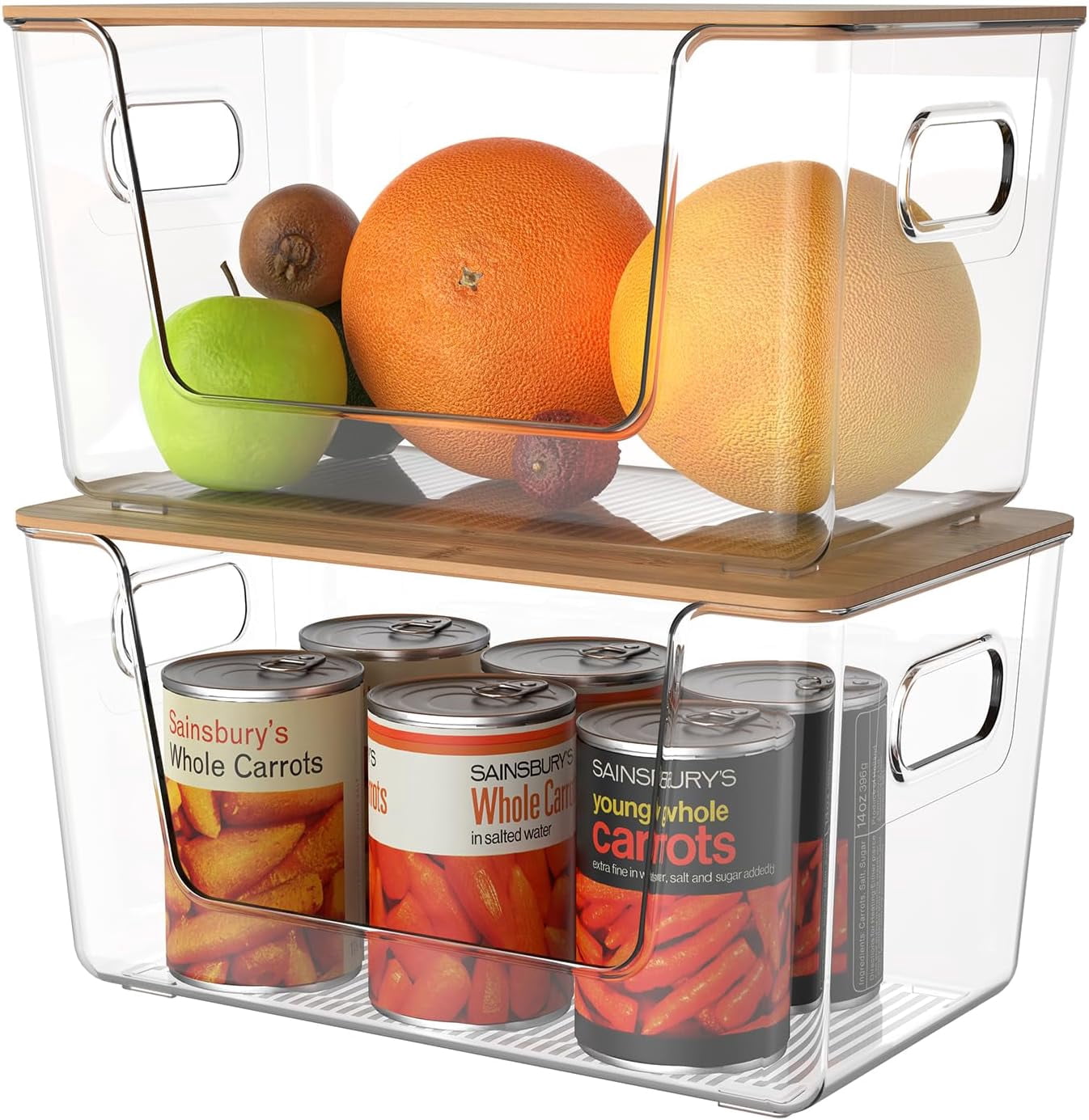 2 Pack Clear Storage Bins with Lid for Kitchen Use, Stackable Pantry ...