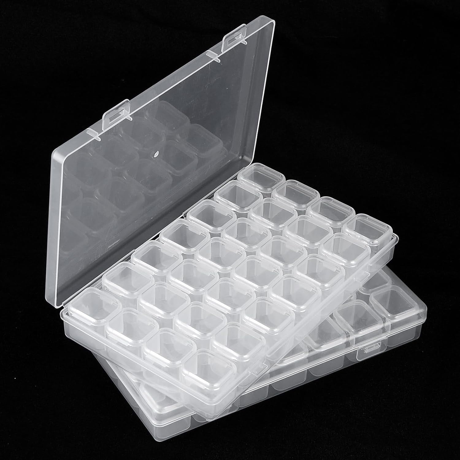 2 Pack Clear Storage Boxes, 28 Grids Small Plastic Bead Storage Box ...
