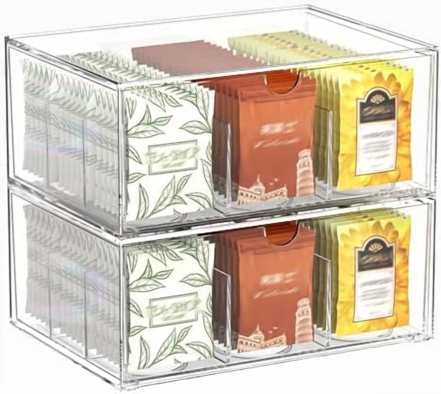2 Pack Clear Tea Bag Organizer, Stackable Drawer Organizer with ...