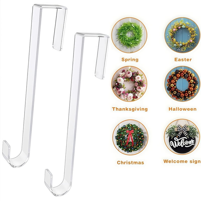 2 Pack Clear Wreath Hangers, Heavy-Duty Over The Door Hooks for Front ...