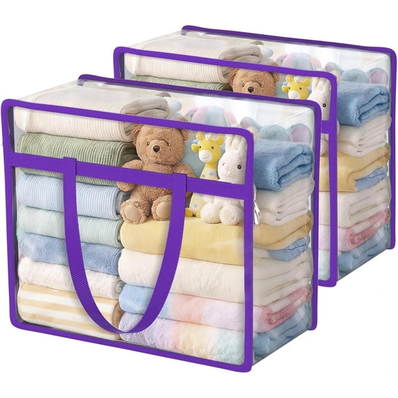 2 Pack Clear Zippered Storage Bags for Clothes, Closet Organizers ...