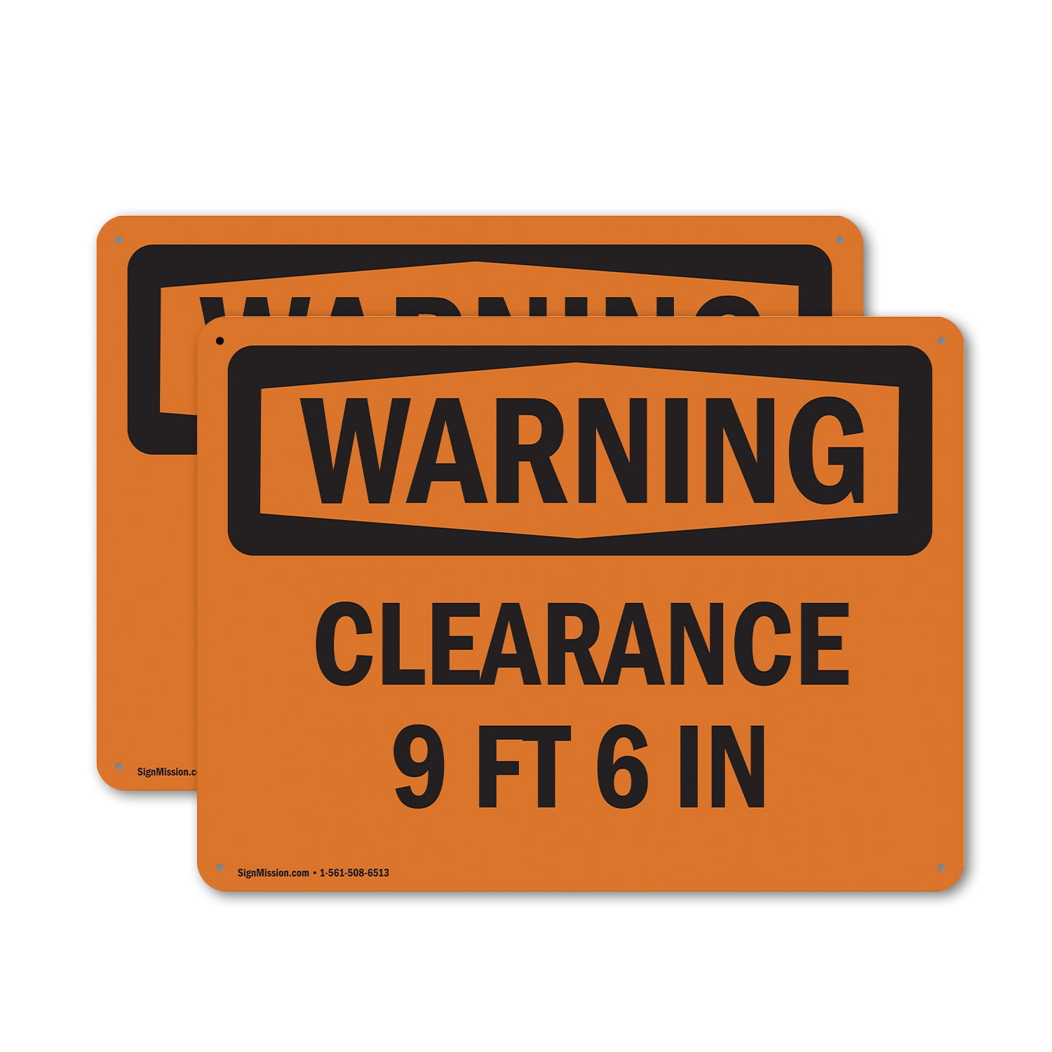 (2 Pack) Clearance 9 Ft 6 In OSHA Warning Sign 10 Inch X 7 Inch Plastic ...