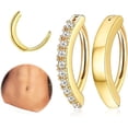 2 Pack Clicker Belly Button Rings, Gold Tone Paved Crystal & Plain Hoop ...