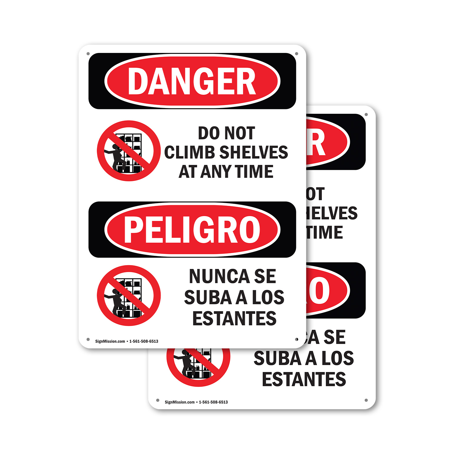 (2 Pack) Do Not Climb Shelves At Any Time Bilingual OSHA Danger Sign 7 ...
