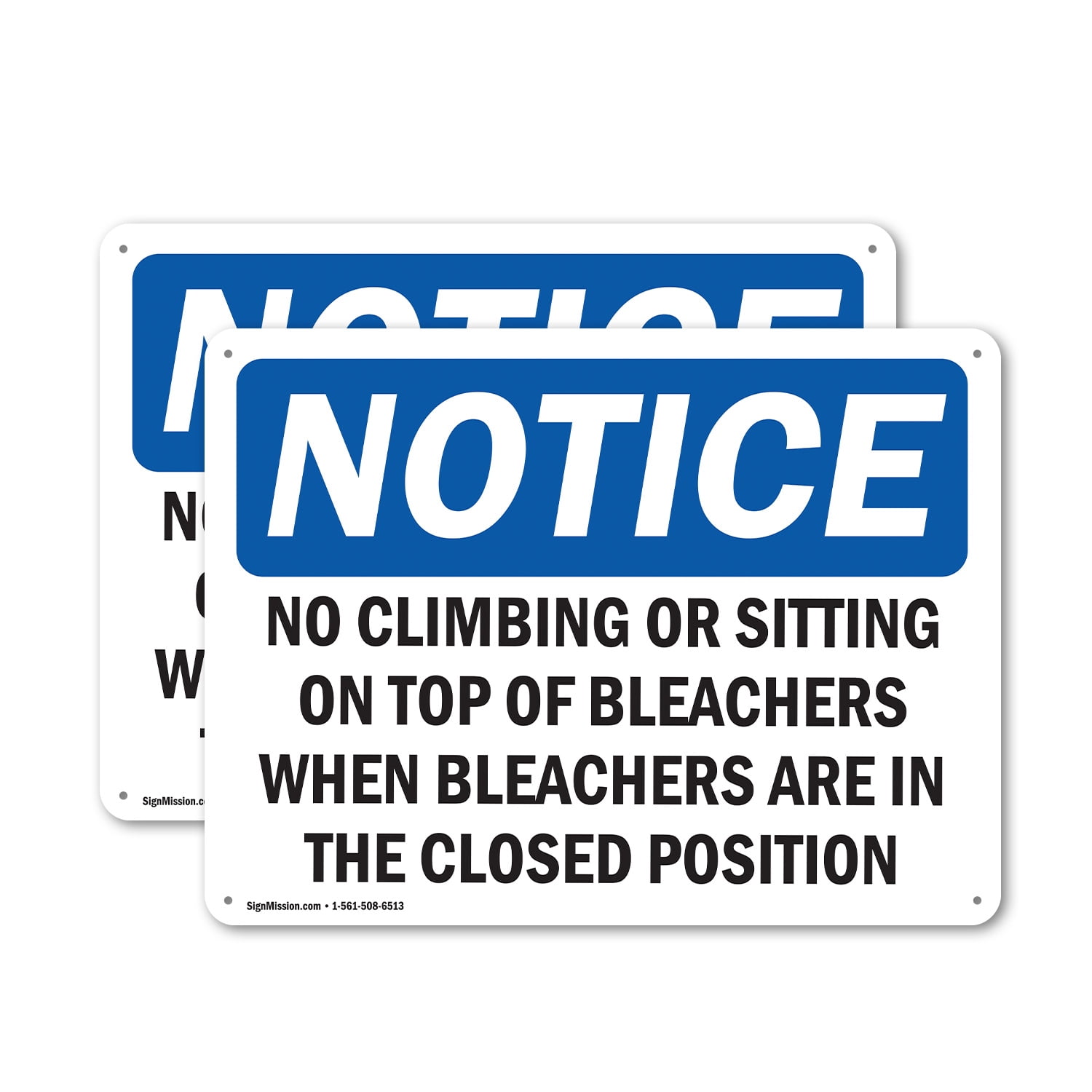 (2 Pack) No Climbing Or Sitting On Top Of Bleachers OSHA Notice Sign 14 ...