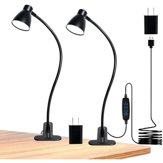 2 Pack Clip Desk Lamp, Ultra-Flexible Gooseneck Clip Reading Lights ...