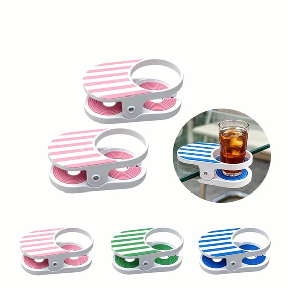 2 Pack Clip-On Drink Holder for Chair & Desk, Beach Chair Cup Holder ...