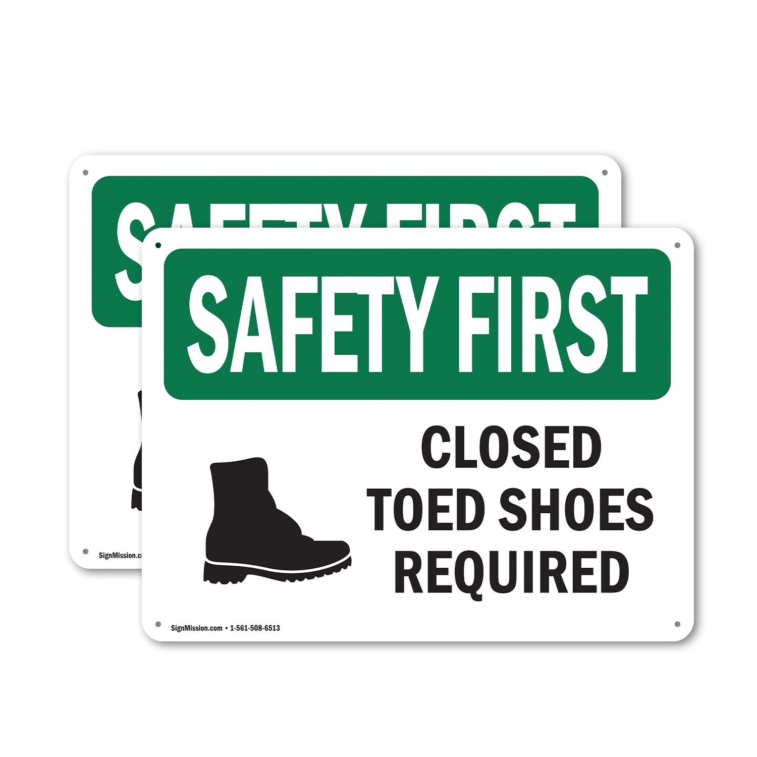 (2 Pack) Closed Toed Shoes Required With Symbol OSHA Safety First Sign ...