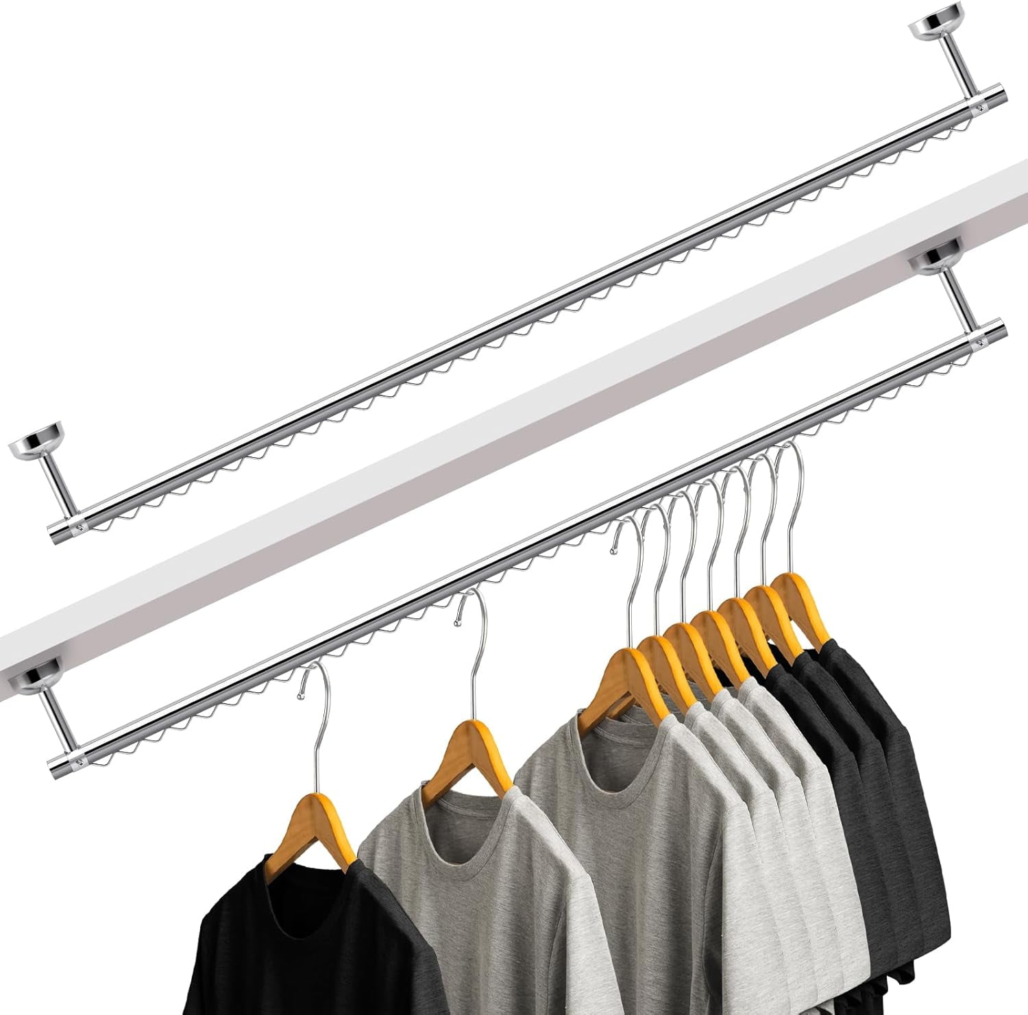 2 Pack Closet Rail Hanging Closet Rod Ceiling Clothes Rack Any Angle ...