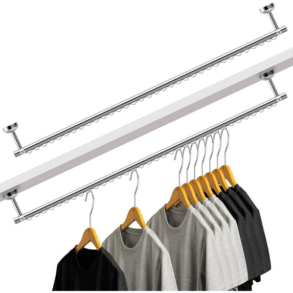 2 Pack Closet Rail Hanging Closet Rod Ceiling Clothes Rack Any Angle ...