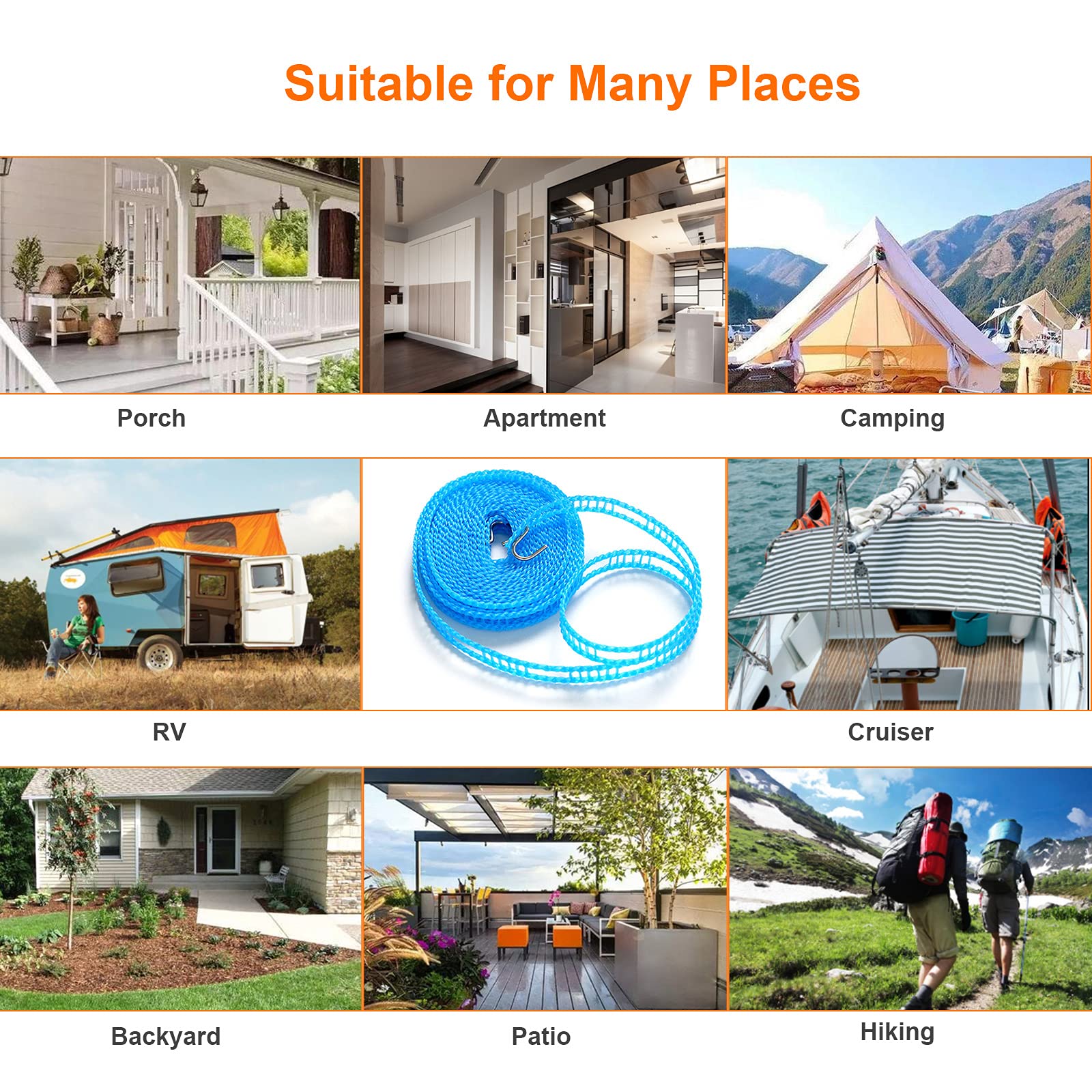 2 Pack Clothes Line Outdoors, Travel Clothesline Windproof Clothes ...