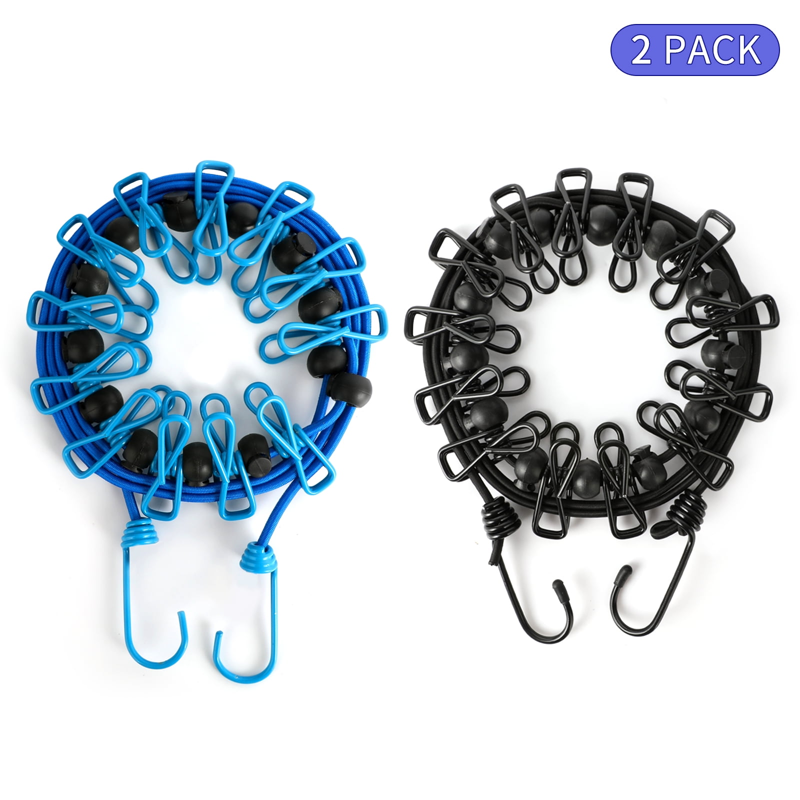 Saiveina 2-Pack Elastic Clothes Lines with 12 Pins, Windproof Laundry ...
