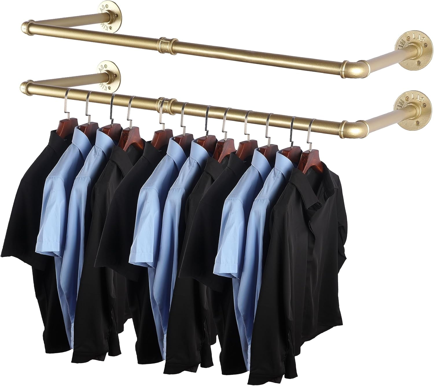 2 Pack Clothes Rack Gold Wall Mounted Industrial Pipe Clothing Rack ...