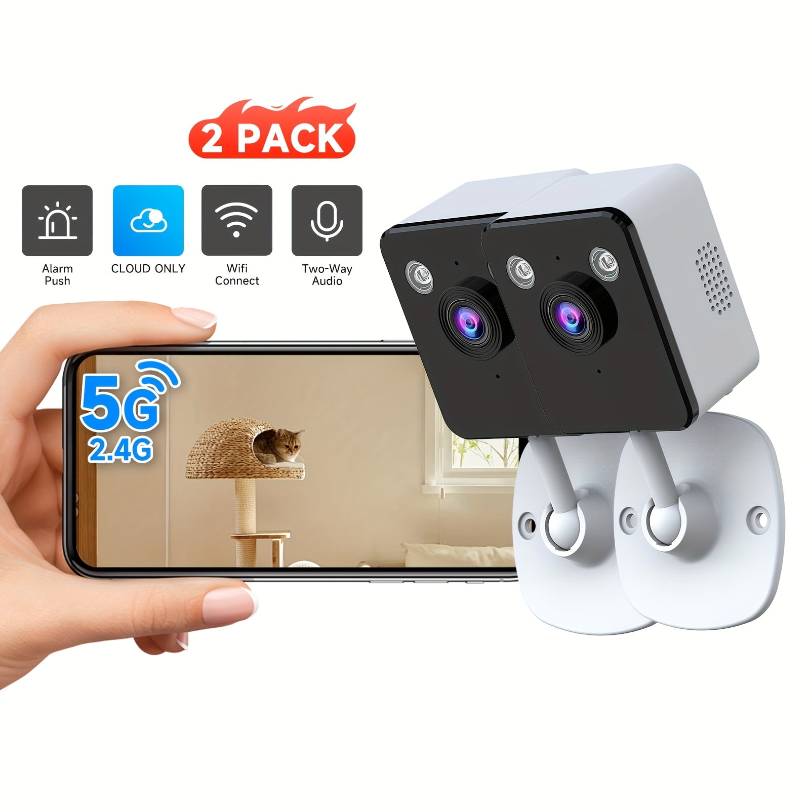 2-Pack Cloud Wireless Indoor Security Cameras, Full-Color Night Vision ...