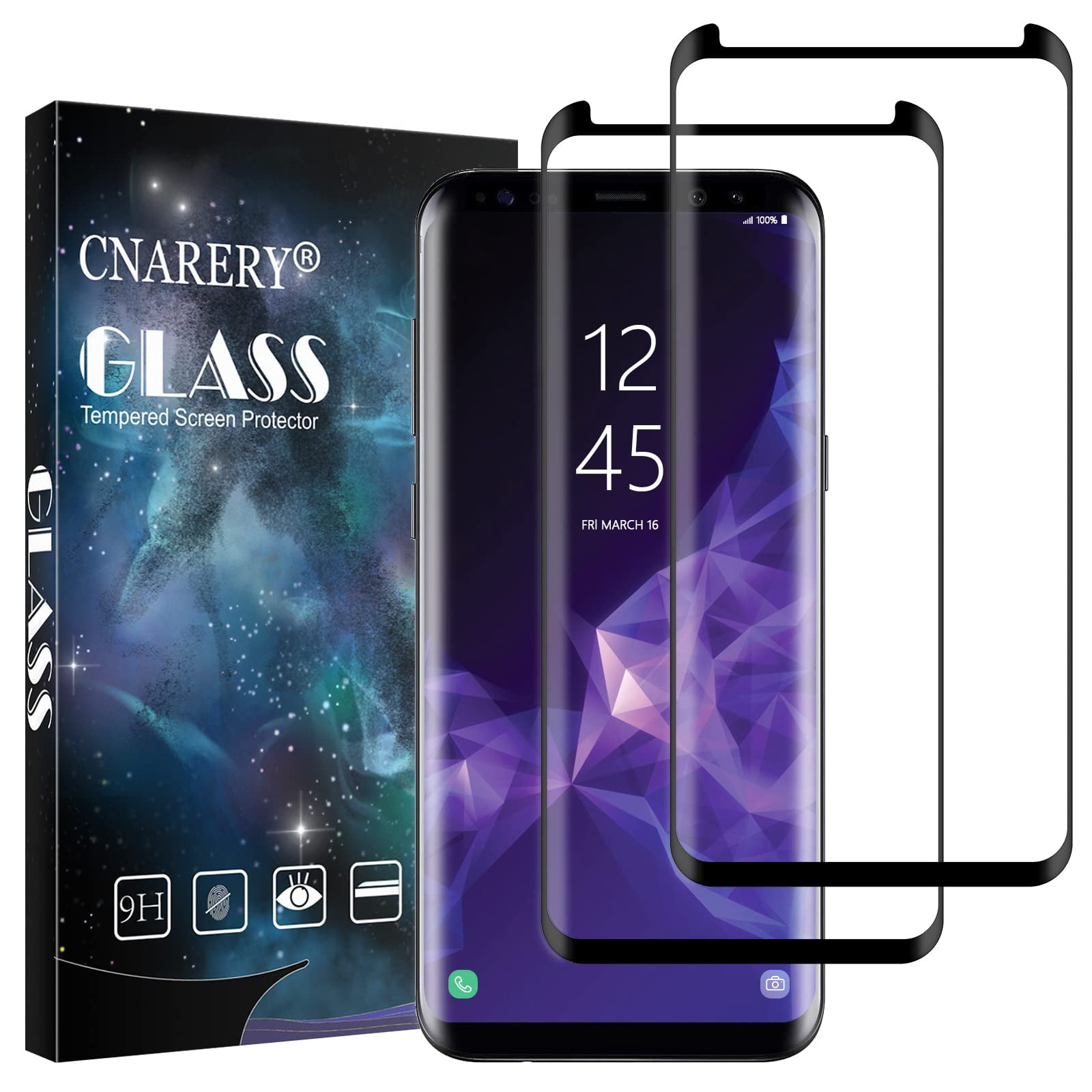 [2 Pack] Cnarery Galaxy S9 Plus Screen Protector, Fingerprint Unlock 9H ...