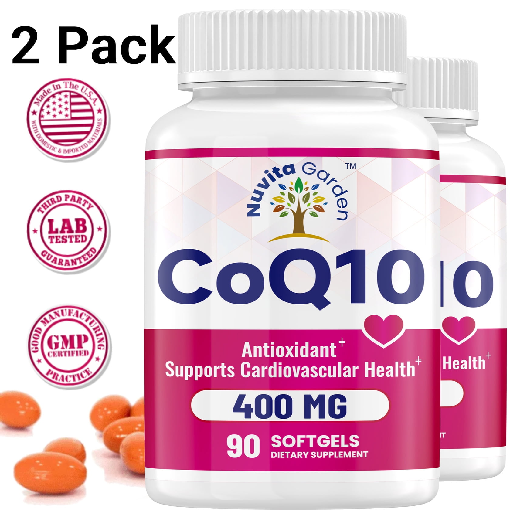 （2 Pack）CoQ10 400mg, 90 Vegetarian Softgels, 90 Servings - High ...