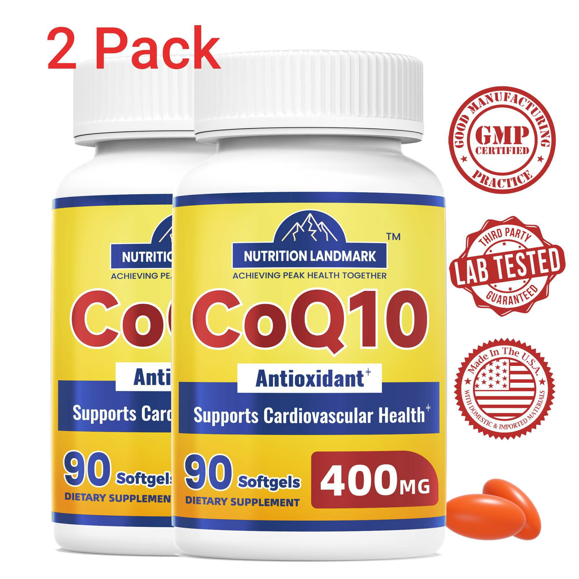 2 Pack CoQ10 400mg, Dietary Supplement for Heart Health Support, 90 ...
