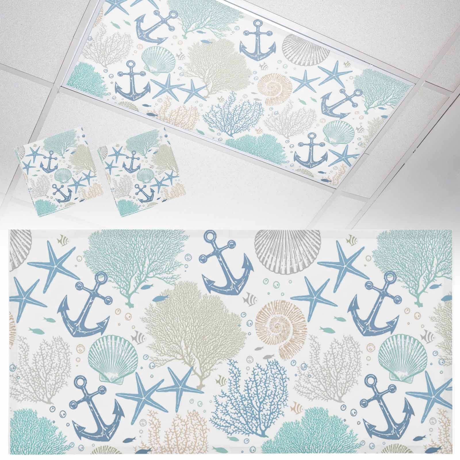2 Pack Coastal Blue Anchor Fluorescent Light Covers for Ceiling Lights ...