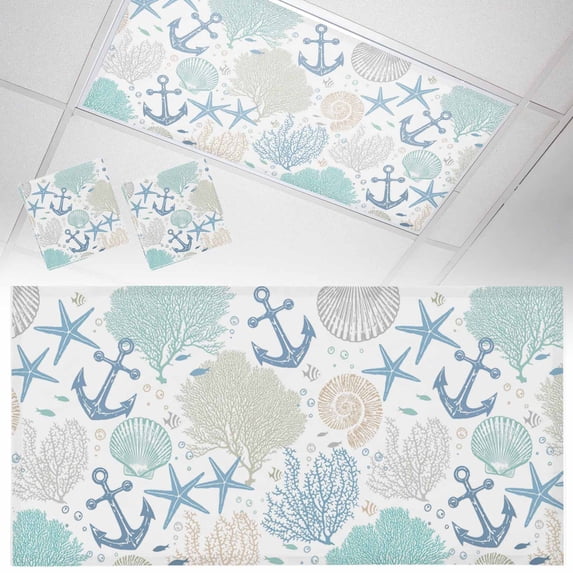 2 Pack Coastal Blue Anchor Fluorescent Light Covers for Ceiling Lights ...