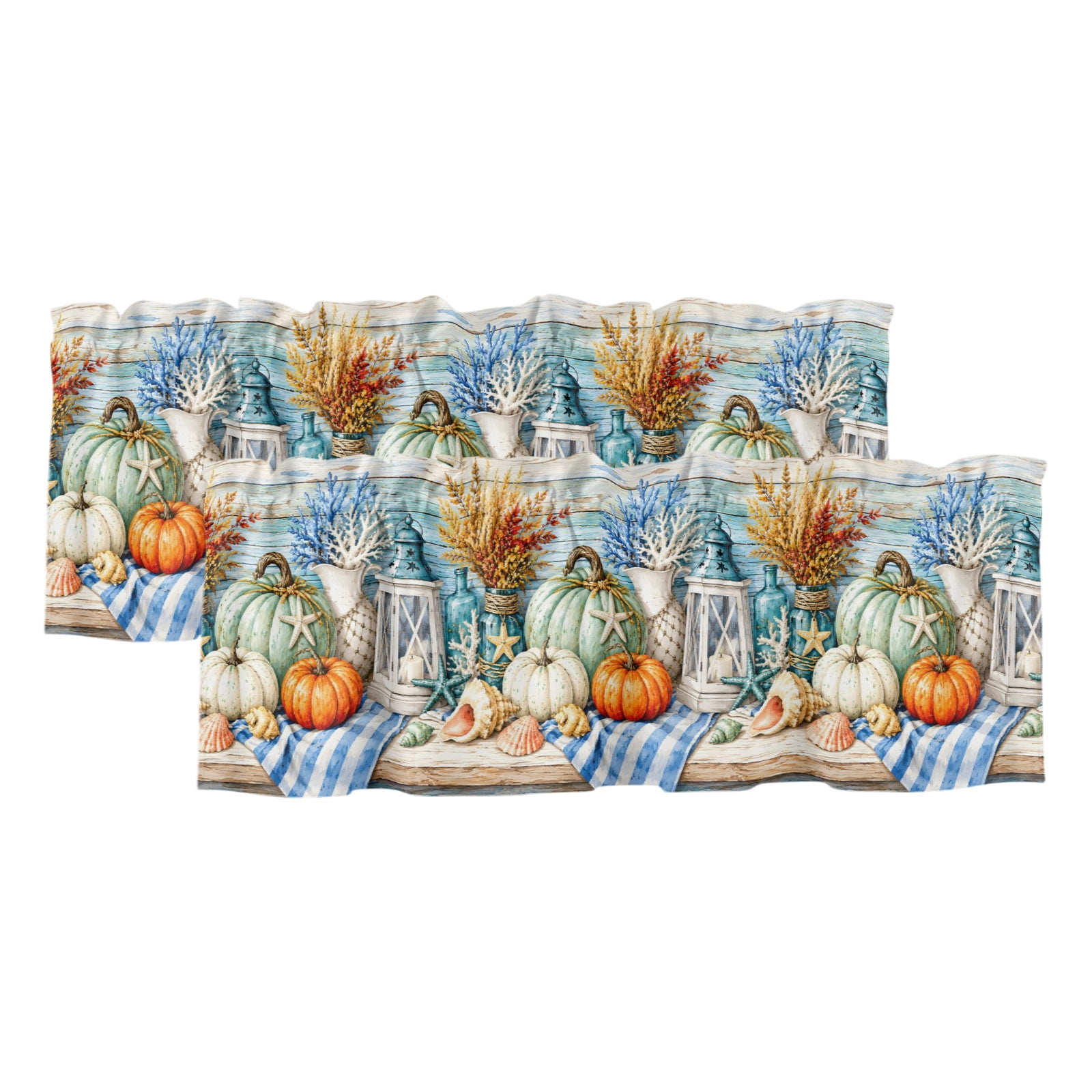 2 Pack Coastal Fall Valance for Window Summer Coastal Pumpkin Starfish ...