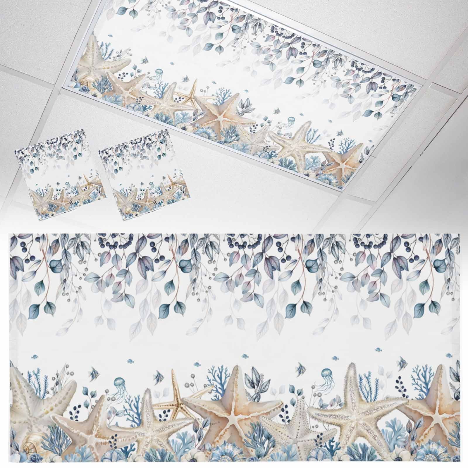 2 Pack Coastal Marine Life Fluorescent Light Covers for Ceiling Lights ...