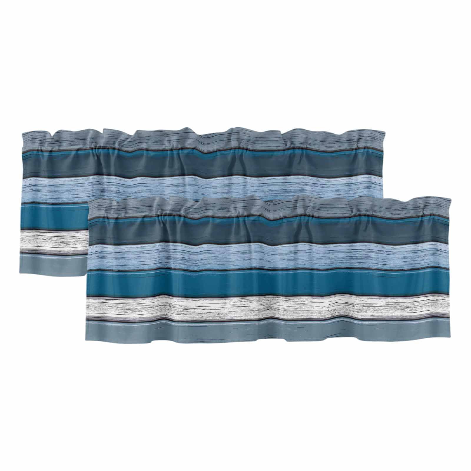2 Pack Coastal Style Valance for Window Retro Blue Grey Stripes Wood ...
